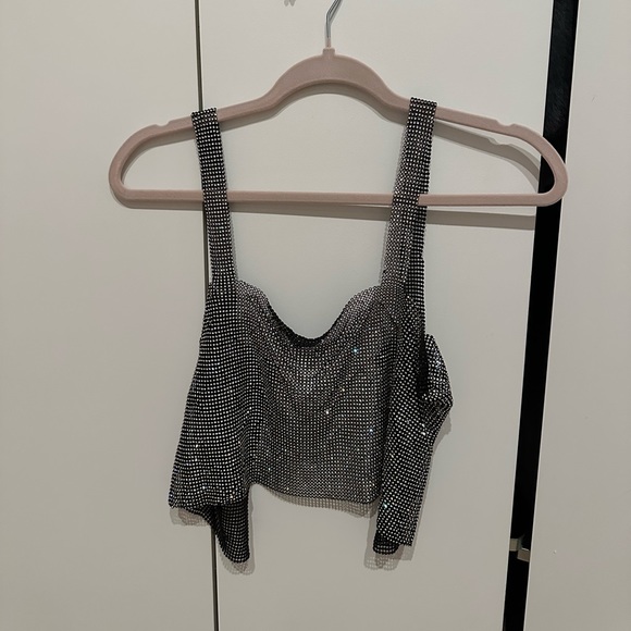 Tops | Black Crystal Crop Top | Poshmark
